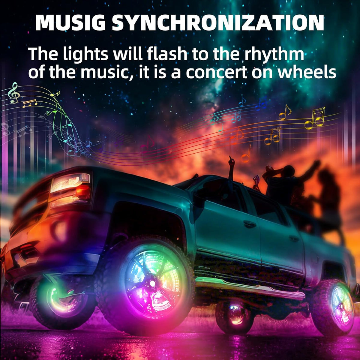 4PCS 14" Double Sided RGB LED Wheel Ring Lights with APP & Remote Cont ...