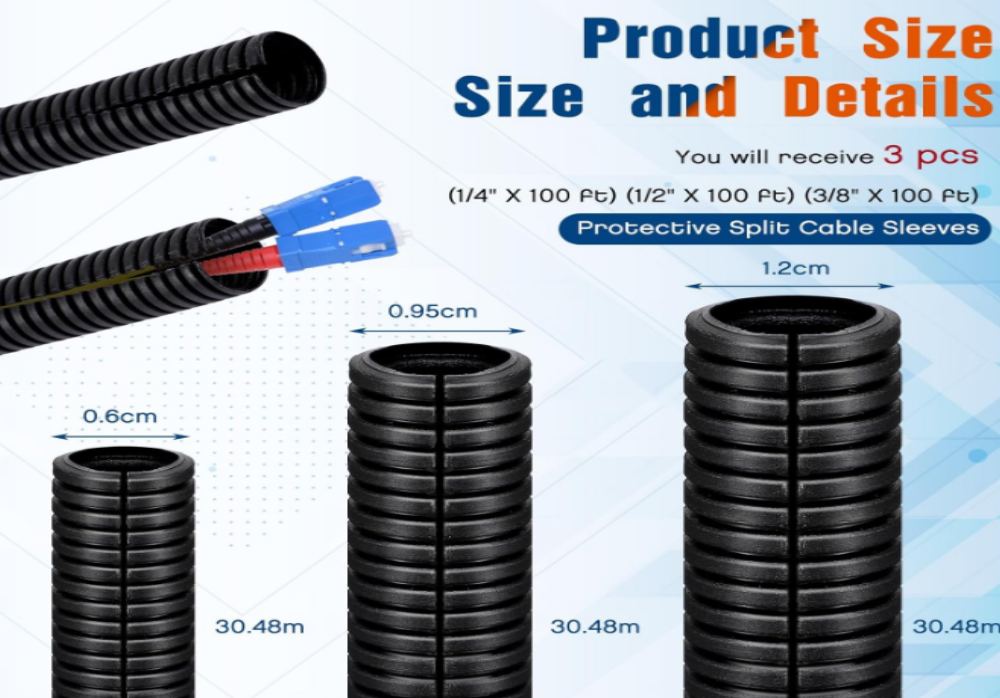 Sasylvia 1/4" x 100 Ft, 1/2" x 100 Ft, 3/8" x 100 Ft Split Wire Loom T ...